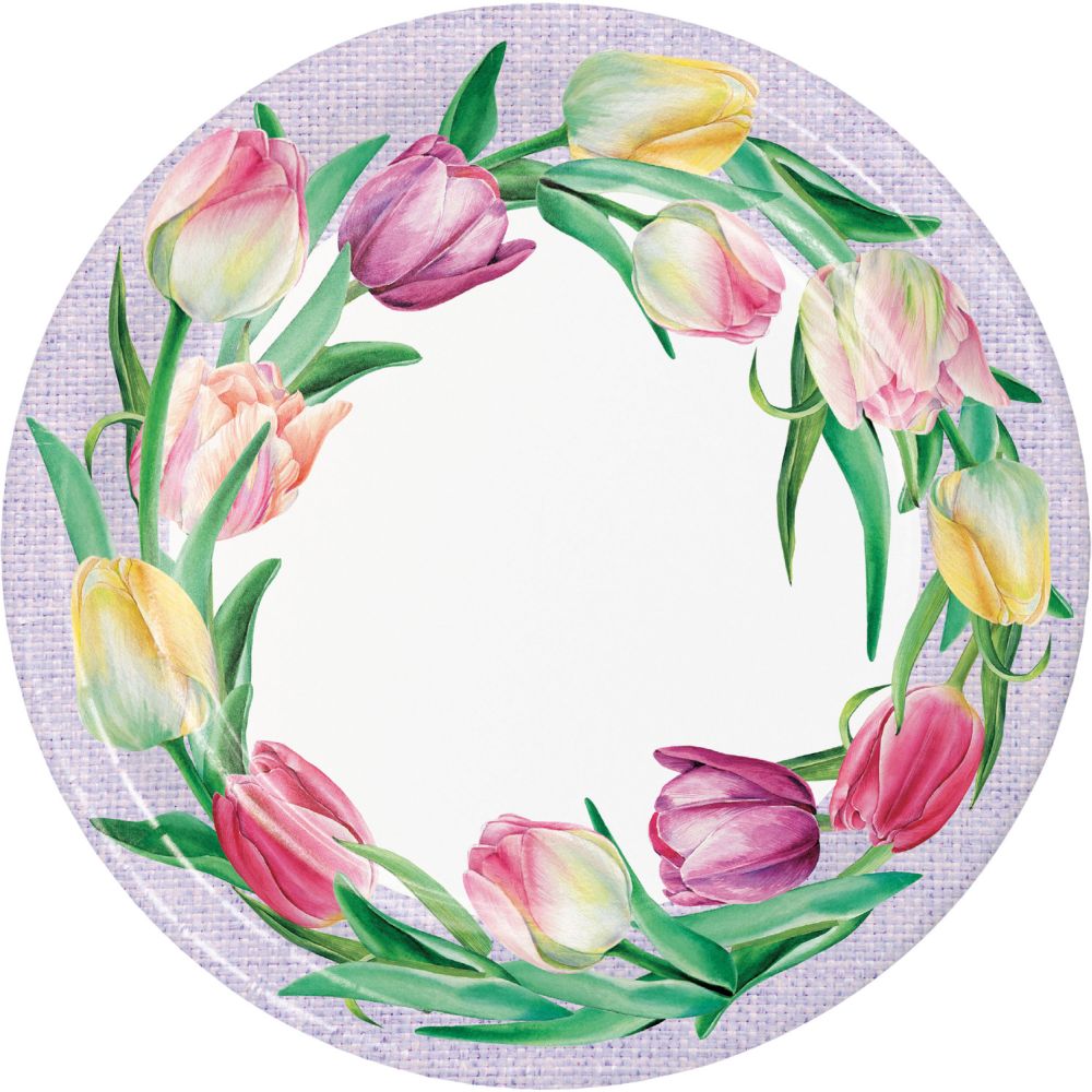Tulip Wreath 9-inch Plates: Party at Lewis Elegant Party Supplies ...