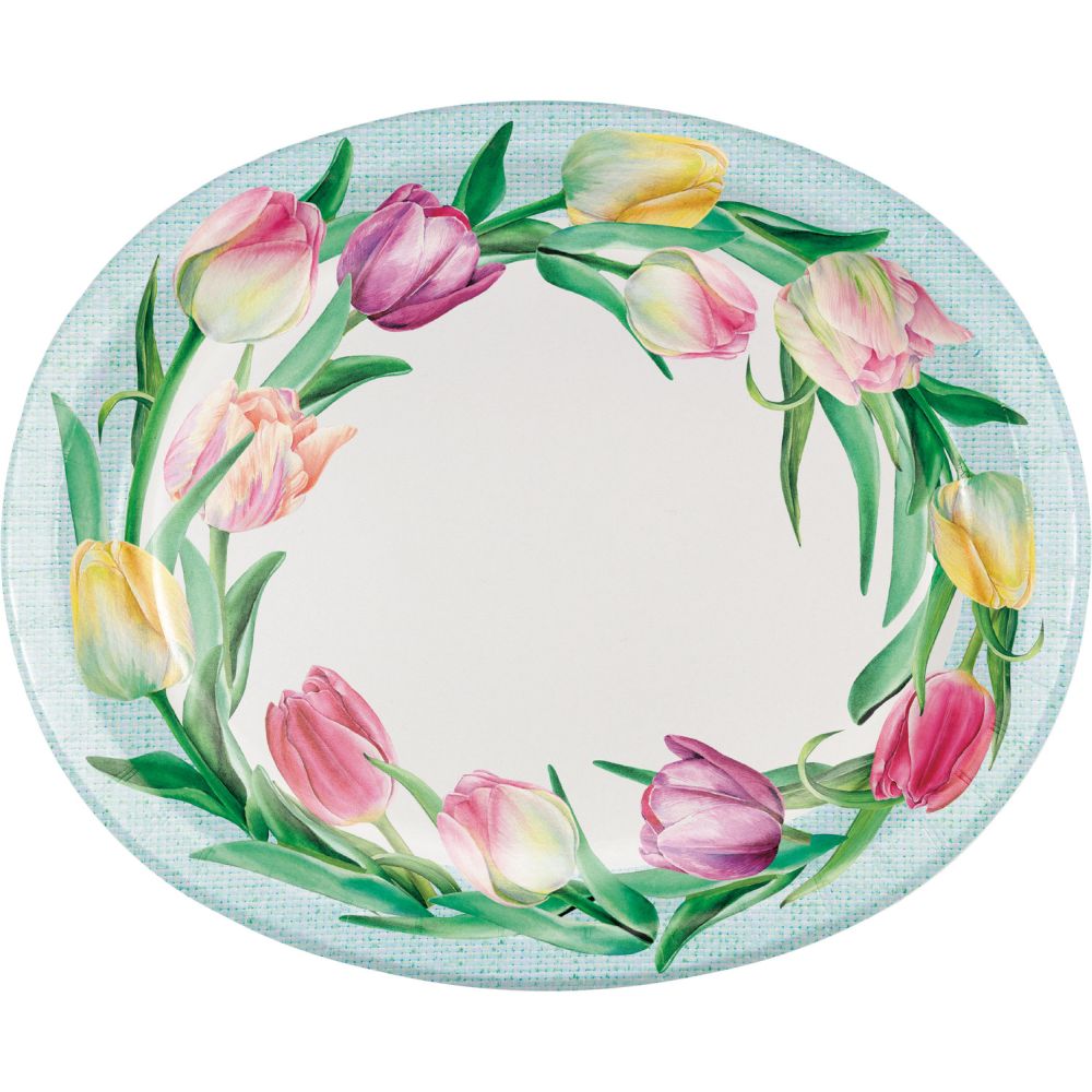 Tulip Wreath 12-inch Oval Plates: Party at Lewis Elegant Party Supplies ...