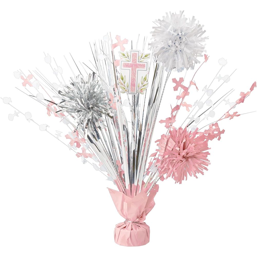 First Communion Pink Tinsel Burst Centerpiece: Party at Lewis Elegant ...