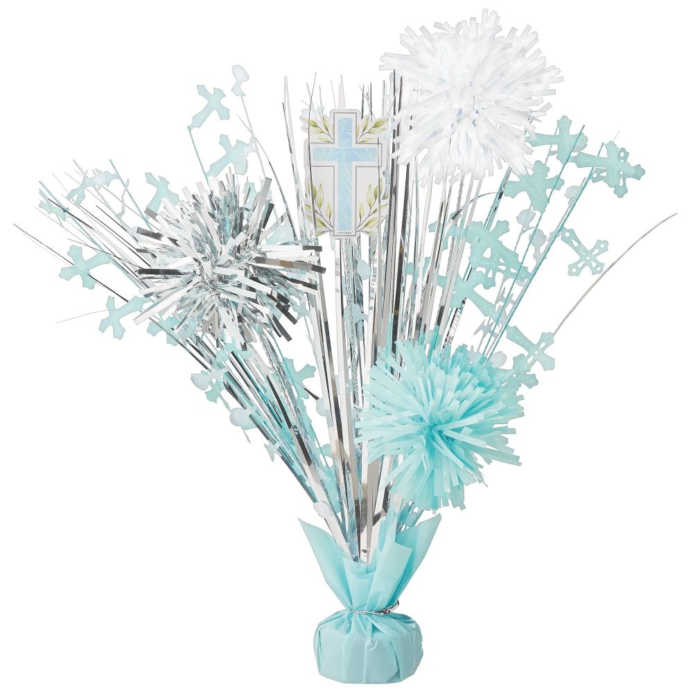 First Communion Blue Tinsel Burst Centerpiece: Party at Lewis Elegant ...