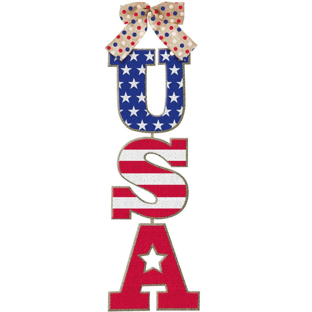 Patriotic USA Fiberboard Triple Hanging Sign with Bow: Party at Lewis ...
