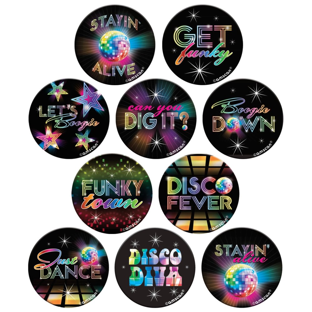 Disco Fever 70's Buttons: Party at Lewis Elegant Party Supplies ...