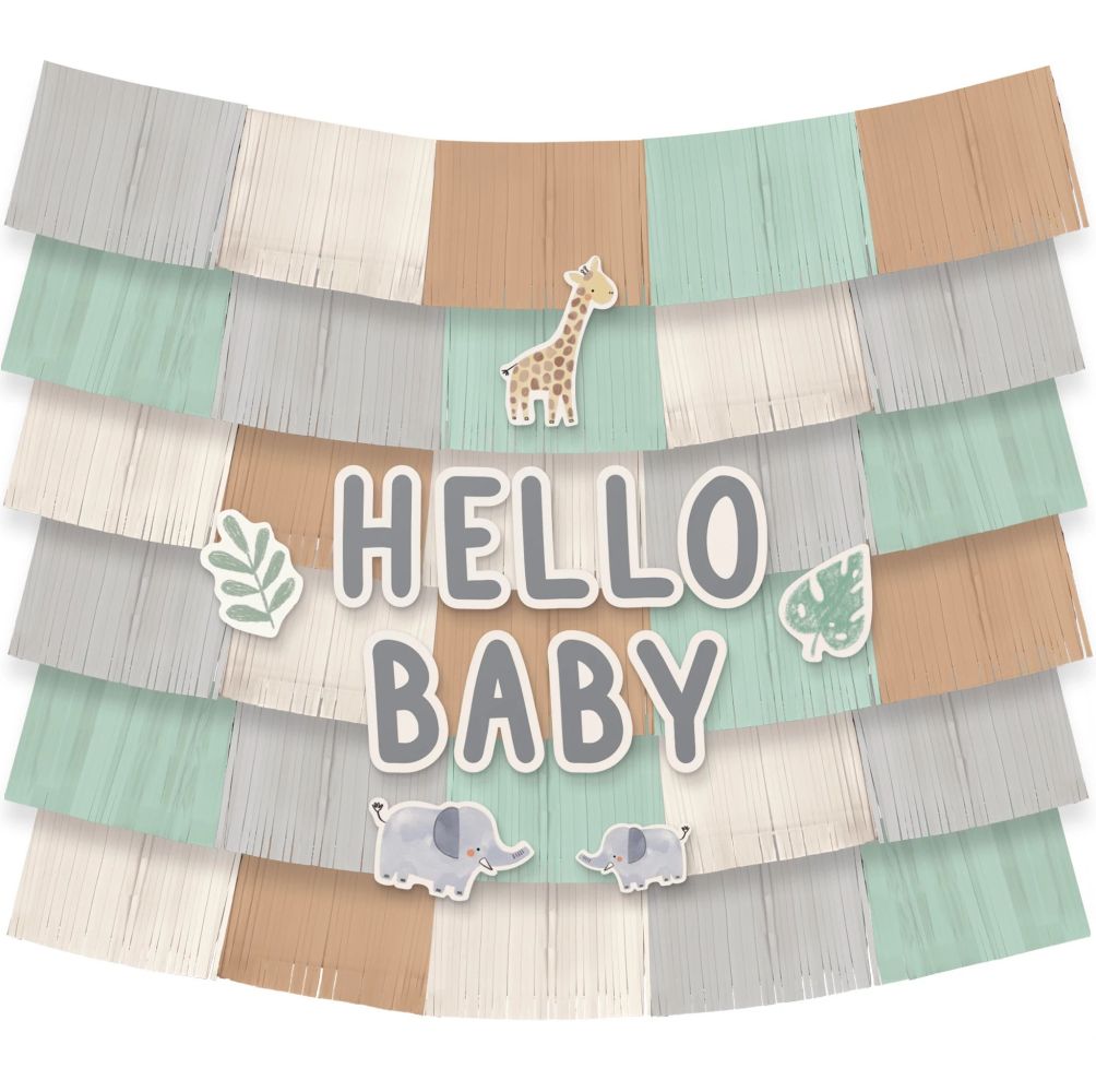 Soft Jungle Hello Baby Deluxe Backdrop Decorating Kit: Party at Lewis ...