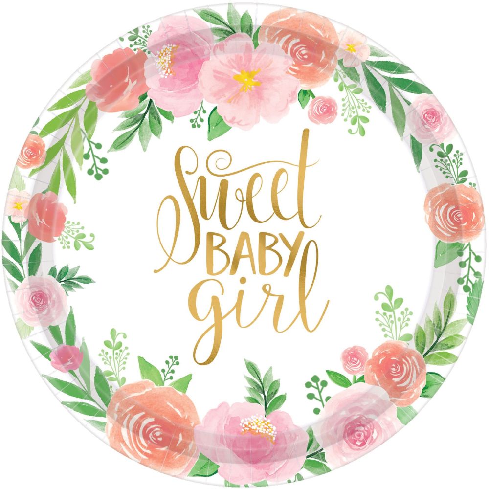 Floral Sweet Baby Girl 7-inch Plates: Party at Lewis Elegant Party ...