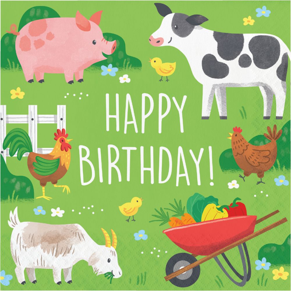 Farm Animals Happy Birthday Lunch Napkins: Party at Lewis Elegant Party ...