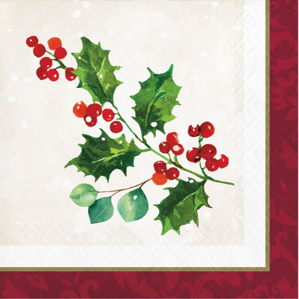 Holiday Holly Beverage Napkins: Party at Lewis Elegant Party Supplies ...