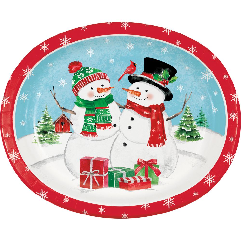 Snowflakes and Snowmen 12-inch Oval Plates: Party at Lewis Elegant ...