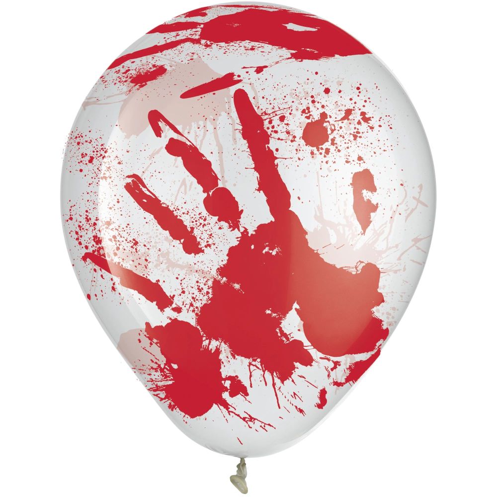 Asylum Printed Red Blood Splatter on Clear 12-inch Latex Balloons ...