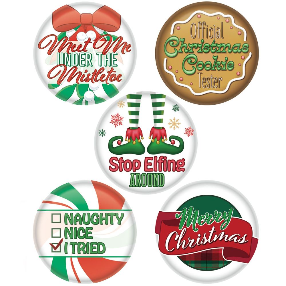 Christmas Party Buttons: Party at Lewis Elegant Party Supplies, Plastic ...