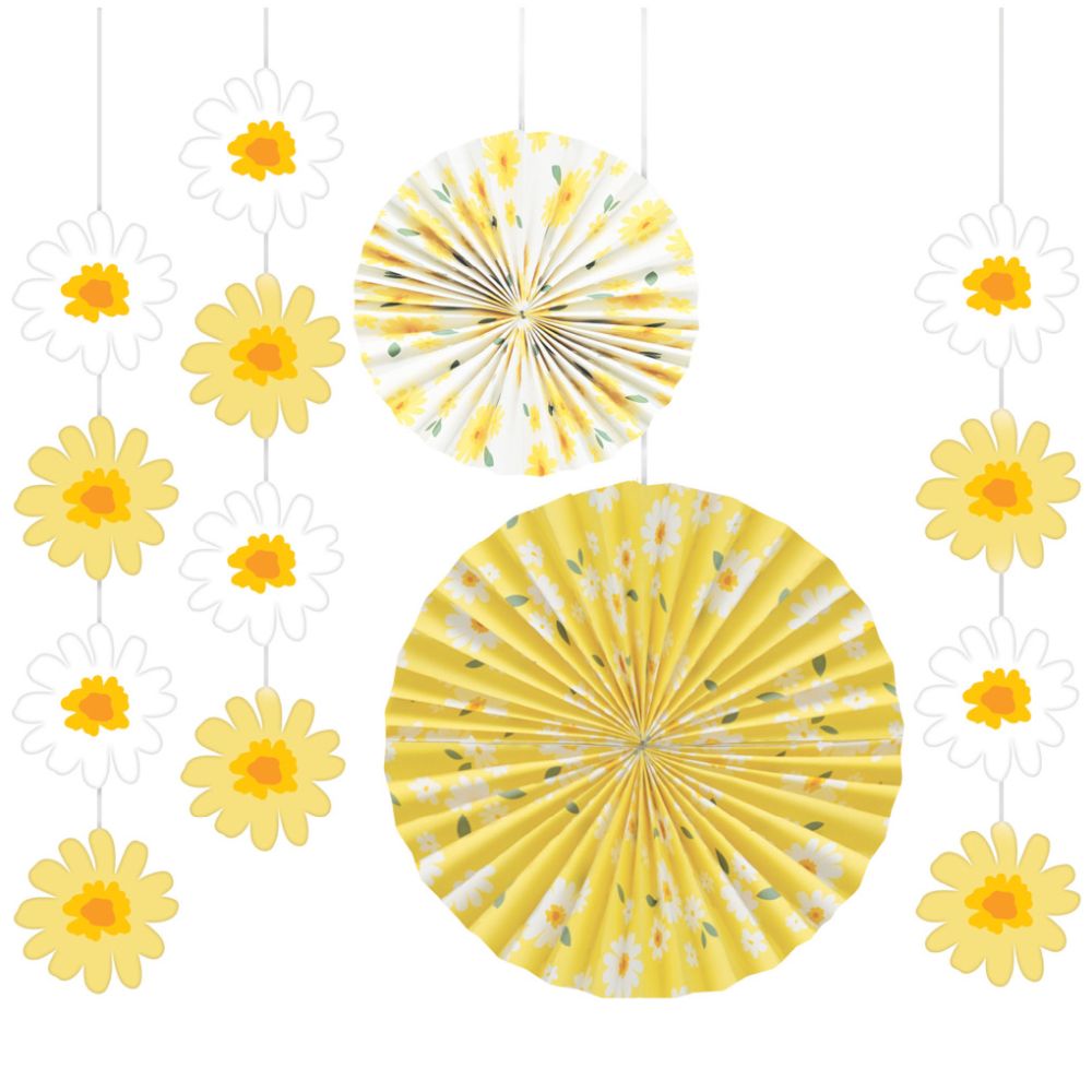 Sweet Daisy Paper Fans and Hanging Dangler Decoration Set: Party at ...