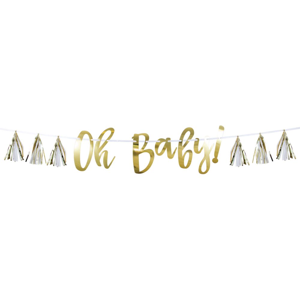 Oh Baby Foil Gold Ribbon Banner with Tassels: Party at Lewis Elegant ...