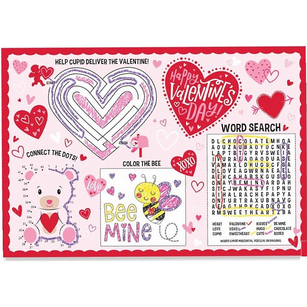 Valentines Day Kids Activity Paper Placemats: Party at Lewis Elegant ...