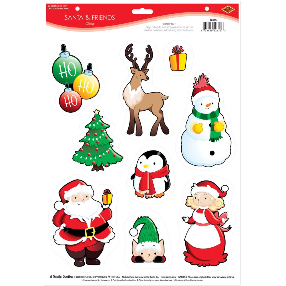 Santa & Friends Window Clings: Party at Lewis Elegant Party Supplies ...