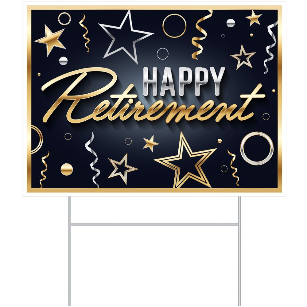 Plastic Happy Retirement Yard Sign: Party at Lewis Elegant Party ...