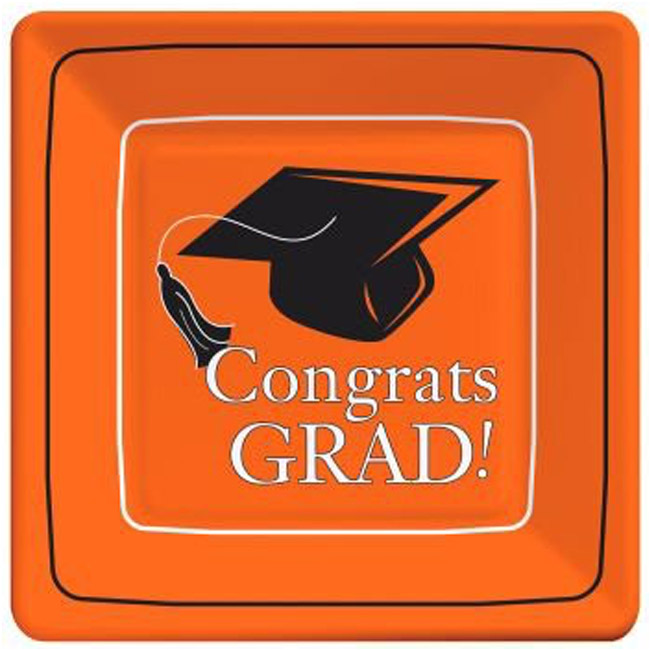 Congrats Grad 9-inch Square Plates, Orange: Party at Lewis Elegant ...