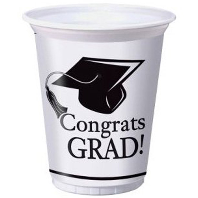 Graduation White and Black 16 oz Plastic Cups: Party at Lewis Elegant ...
