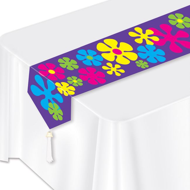Retro Flowers Laminated Paper Table Runner: Party at Lewis Elegant ...