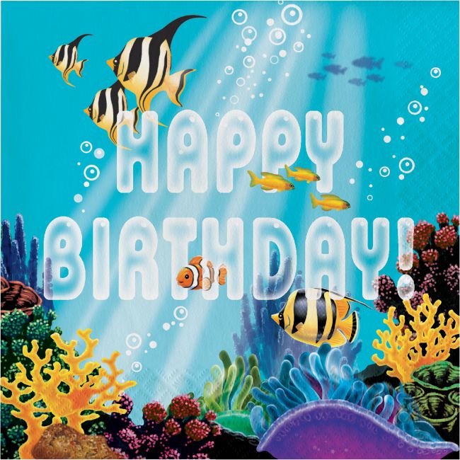 Ocean Party Happy Birthday 3-Ply Lunch Napkins: Party at Lewis Elegant ...