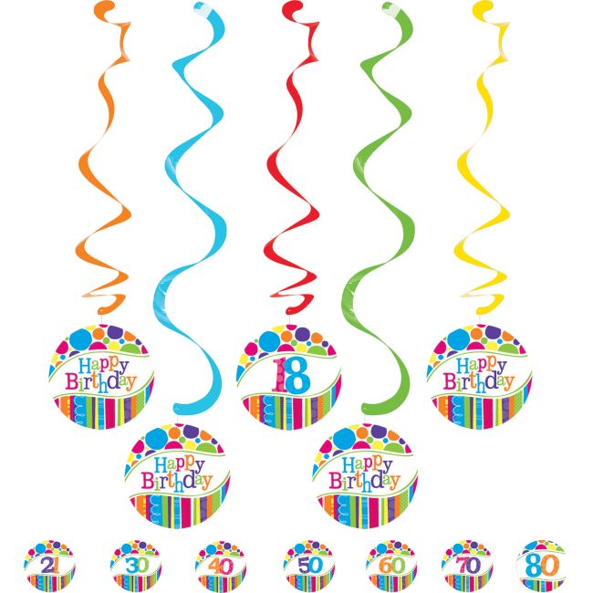 Bright & Bold Birthday Hanging Danglers w/Age Stickers: Party at Lewis ...