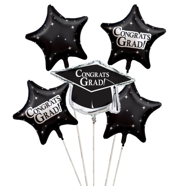 Graduation Foil Balloon Cluster Black: Party at Lewis Elegant Party ...