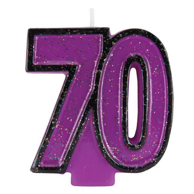 70th Birthday Glitter Candle: Party at Lewis Elegant Party Supplies ...