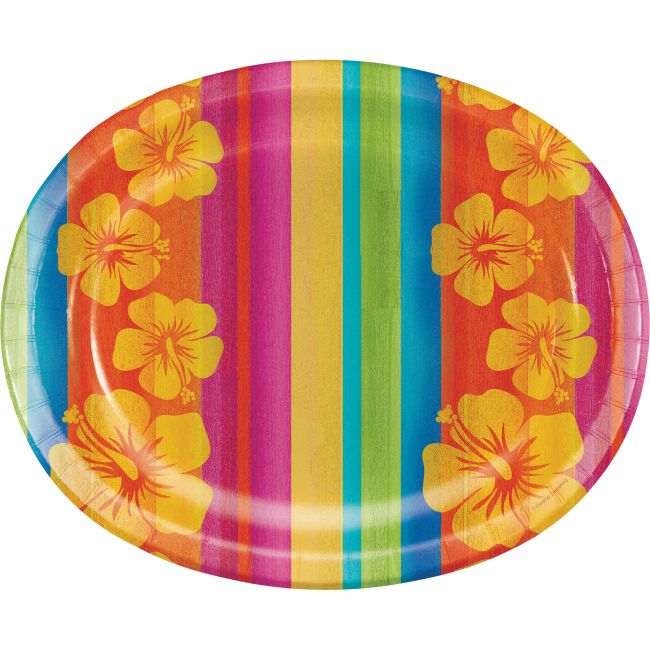 Sunset Stripes Hibiscus 12-inch Oval Plates: Party at Lewis Elegant ...