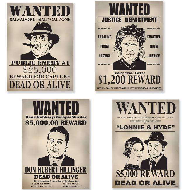 Gangster Wanted Sign Cutouts: Party at Lewis Elegant Party Supplies ...