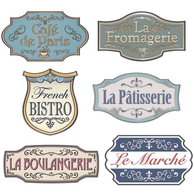 French Shop Sign Cutouts: Party at Lewis Elegant Party Supplies ...
