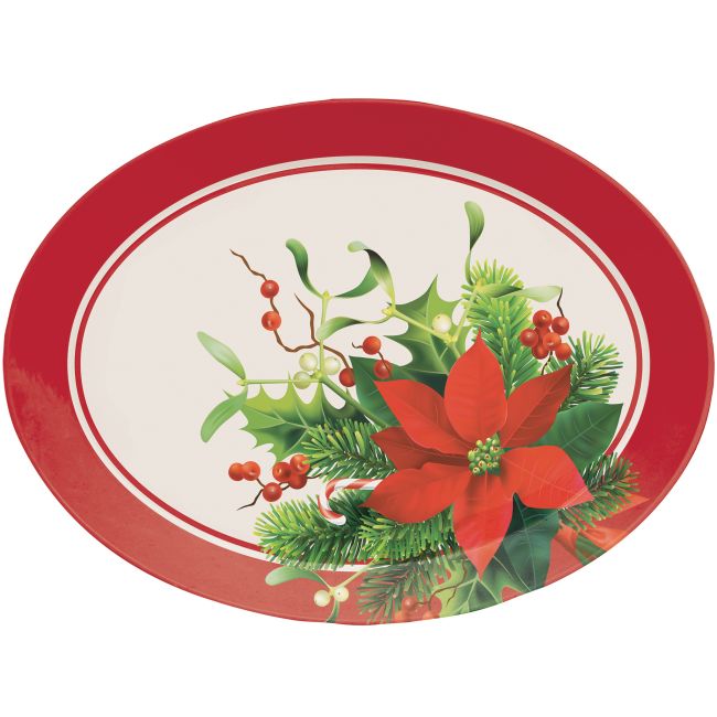 Christmas Poinsettia Oval Plastic Serving Tray: Party at Lewis Elegant ...