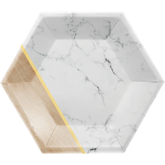 Elise Marble & Wood Grain 8-inch Hexagon Foil Plates: Party at Lewis ...