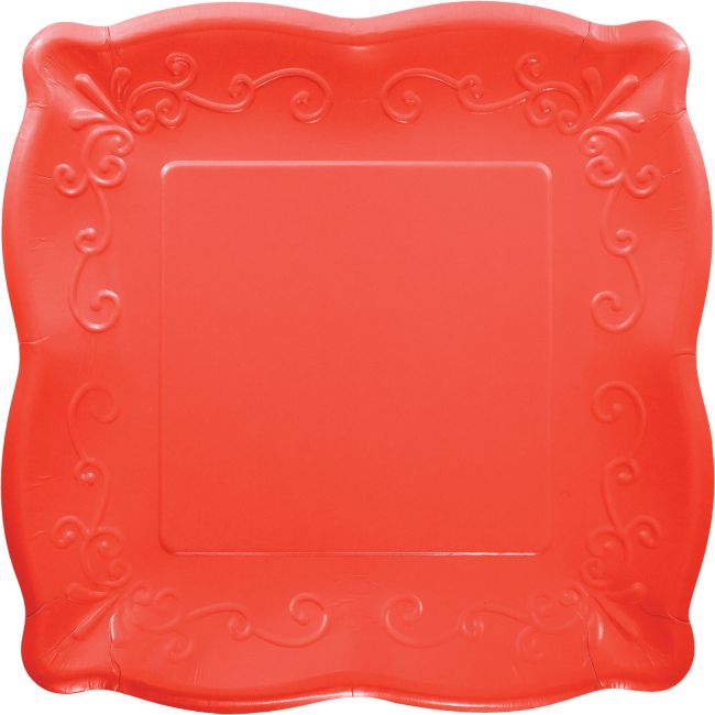 Elise Coral Red Pottery Embossed 10-inch Paper Plates: Party at Lewis ...