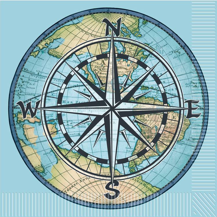 Bon Voyage World Map Nautical Compass Lunch Napkins: Party at Lewis ...