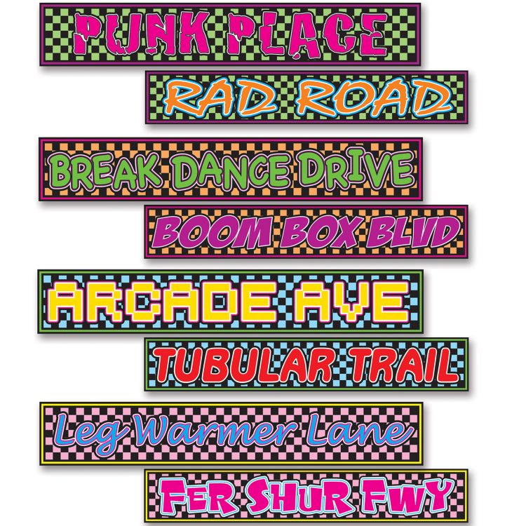 1980's Street Sign Cutouts: Party at Lewis Elegant Party Supplies ...