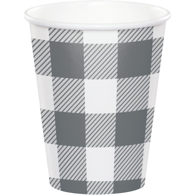 Gray and White Check 9 oz Hot/Cold Cups: Party at Lewis Elegant Party ...