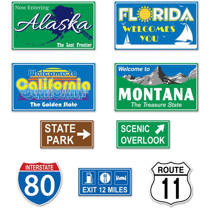 Travel America Road Sign Cutouts: Party at Lewis Elegant Party Supplies ...