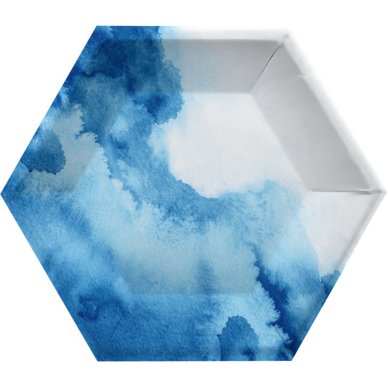 Elise Blue Watercolor Wash 10-inch Hexagon Foil Plates: Party at Lewis ...
