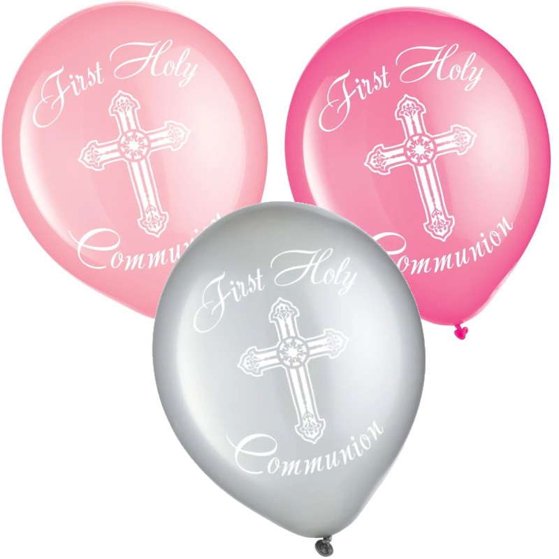 First Communion Pink Printed 12-inch Latex Balloons: Party at Lewis ...