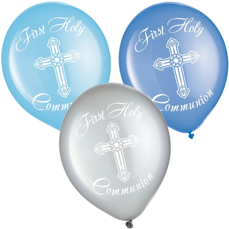 First Communion Blue Printed 12-inch Latex Balloons: Party at Lewis ...