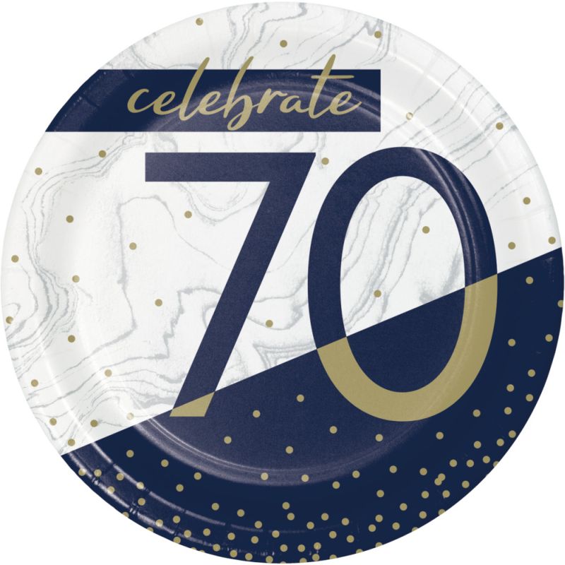 Navy and Gold Milestone 70th Birthday 7-inch Plates: Party at Lewis ...
