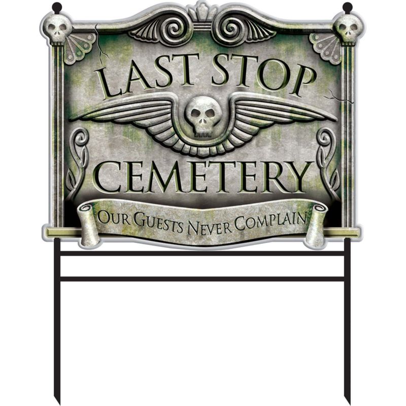 Plastic Last Stop Cemetery Sign with Stacks: Party at Lewis Elegant ...